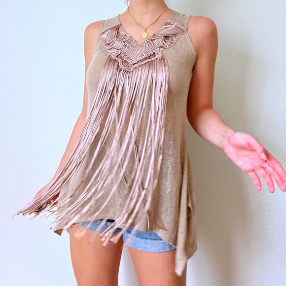 Vintage | Tops | Y2k Tan Fringe Boho Tank Top | Poshmark